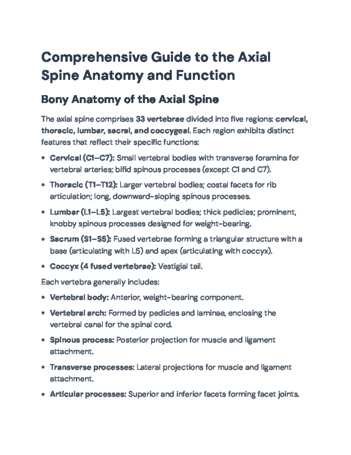 Comprehensive Guide to Axial Spine Anatomy & Clinical Insights - Studocu