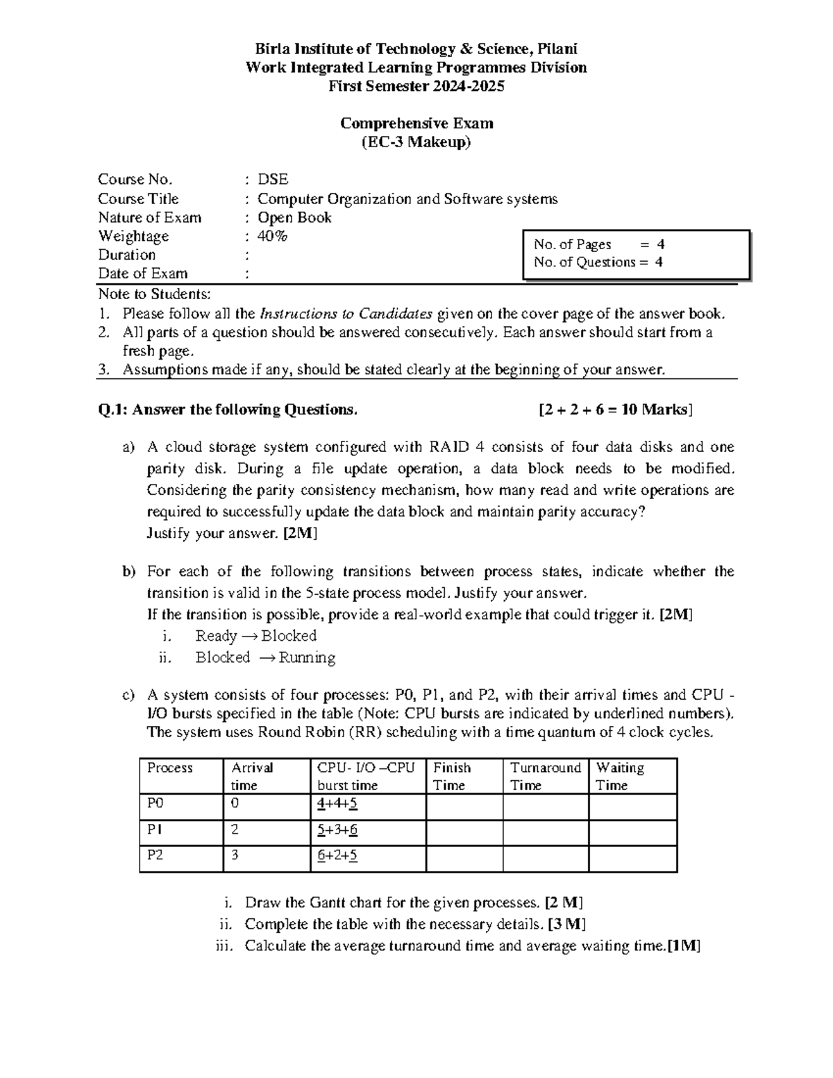 COSS DSE Comprehensive Exam Makeup - Computer Organization & Software ...