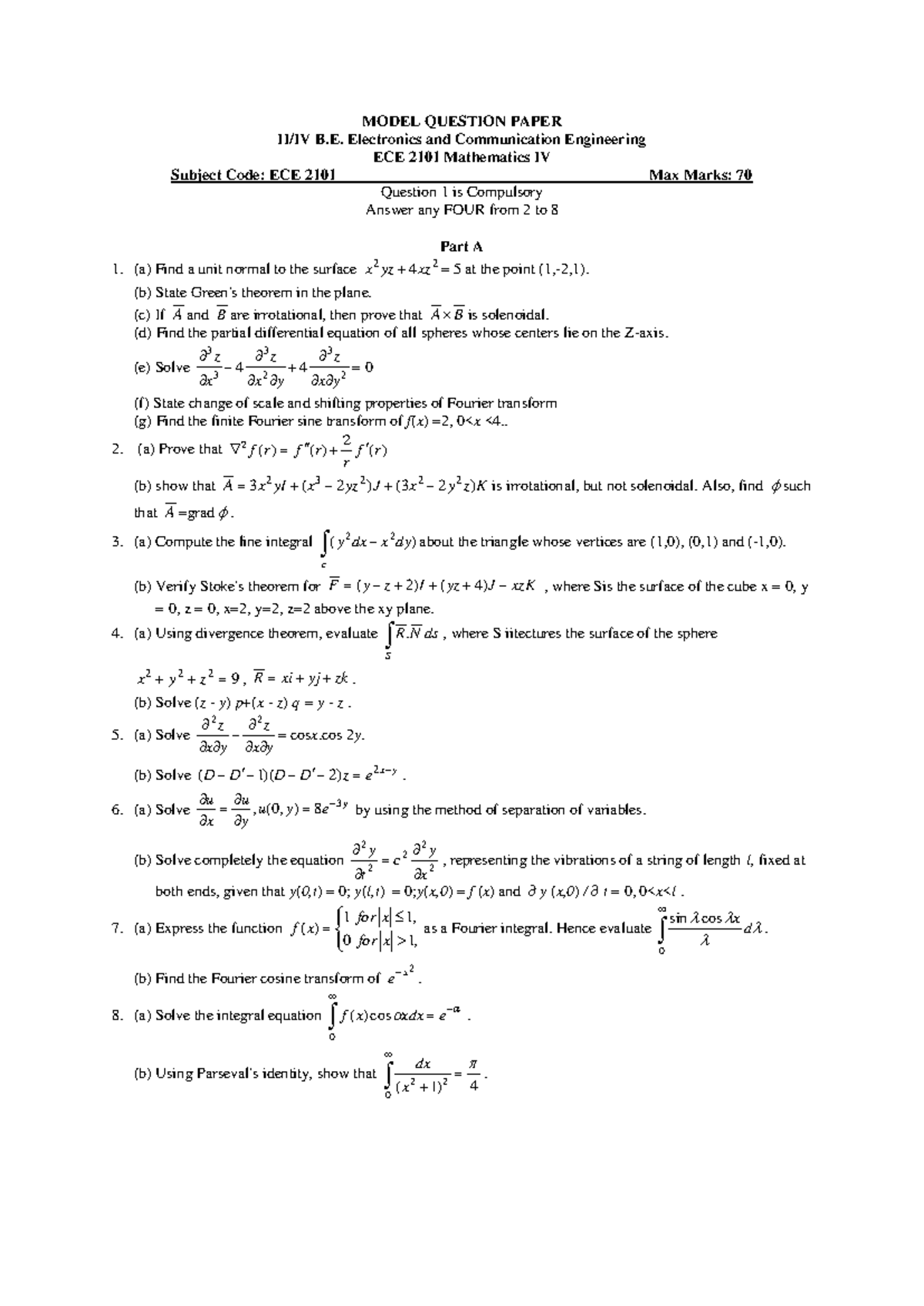 MODEL QUESTION PAPER B.E. Electronics and Communication Engineering ECE ...