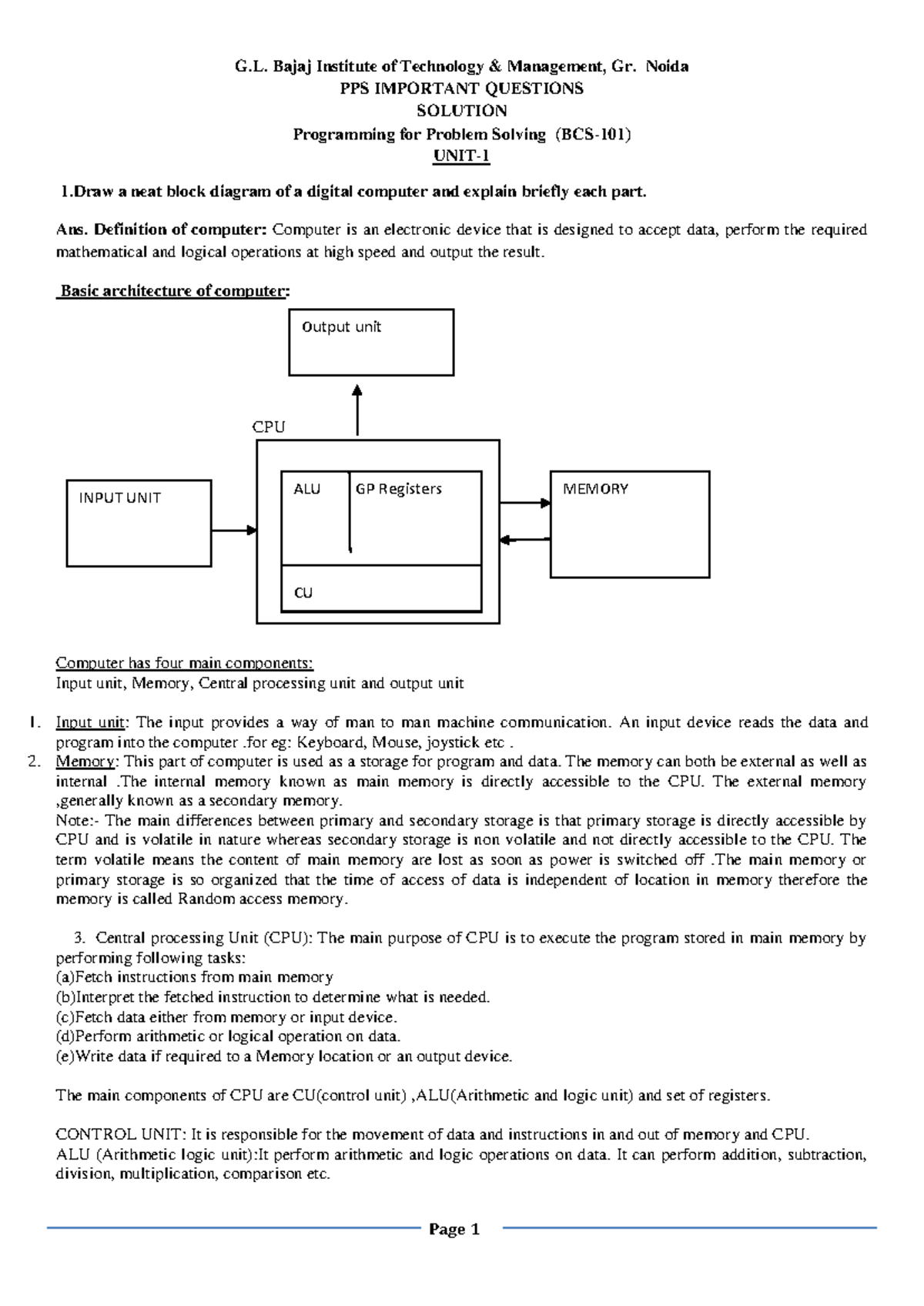 PPS Important Questions Solutions for Programming for Problem Solving ...