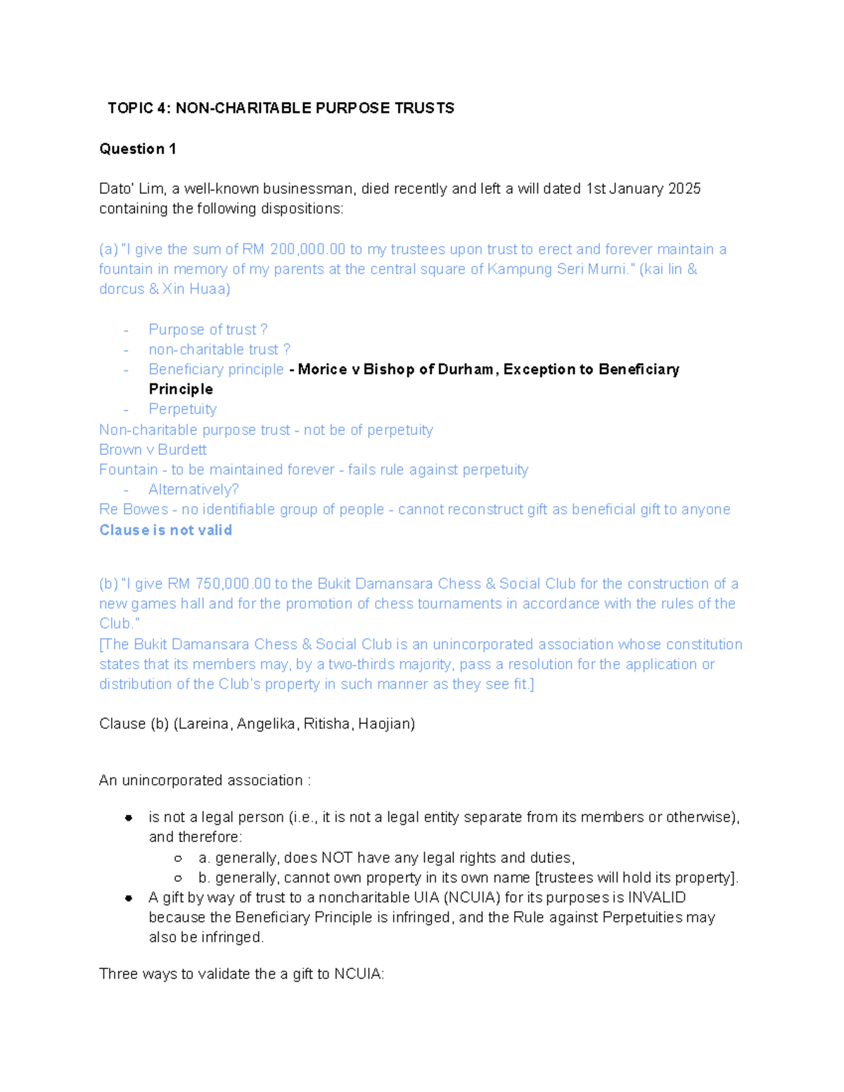 E&T 1 - Tutorial 4: Purpose Trusts & Beneficiary Principle Analysis ...