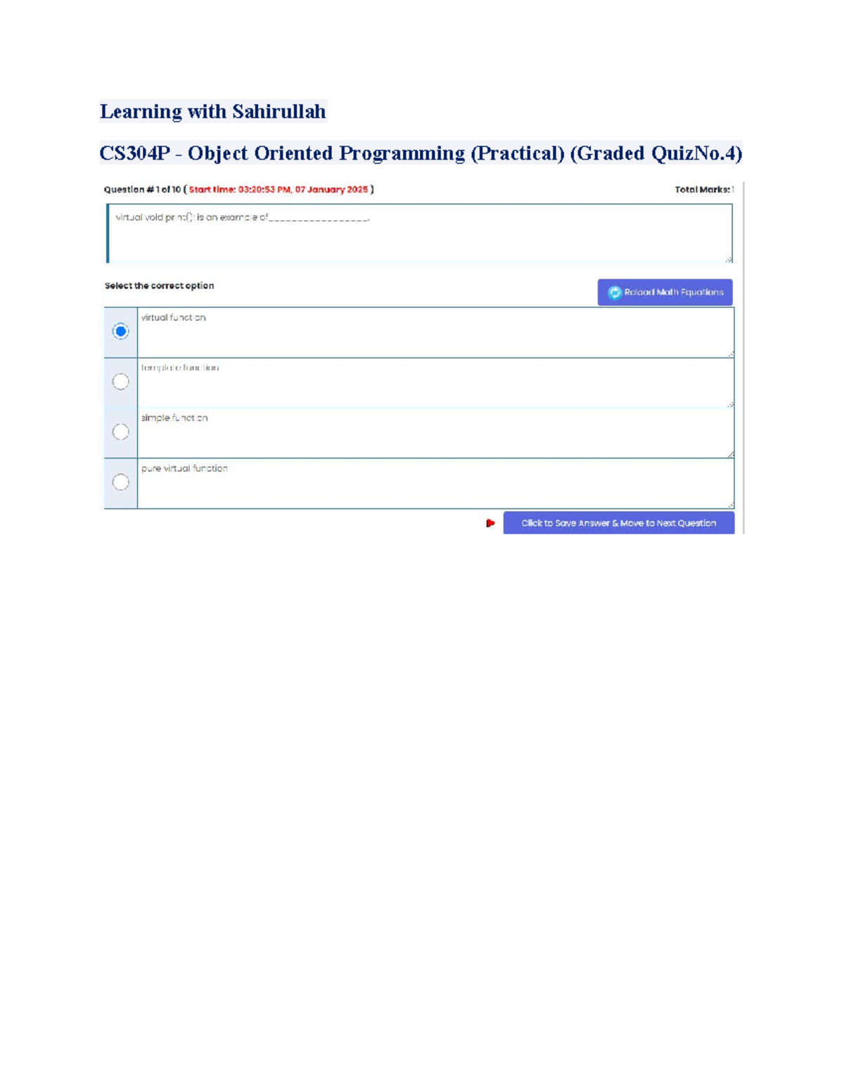 CS304P - Object Oriented Programming (Practical) (Graded Quiz No. 4 ...