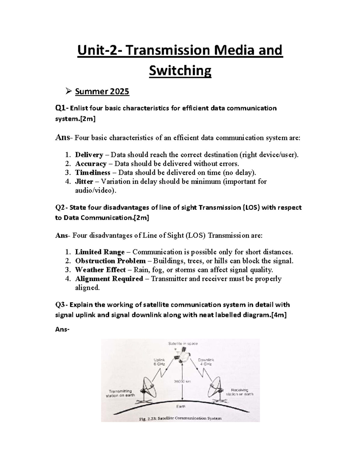 Unit 2 Notes: Key Concepts in Transmission Media & Switching - Studocu