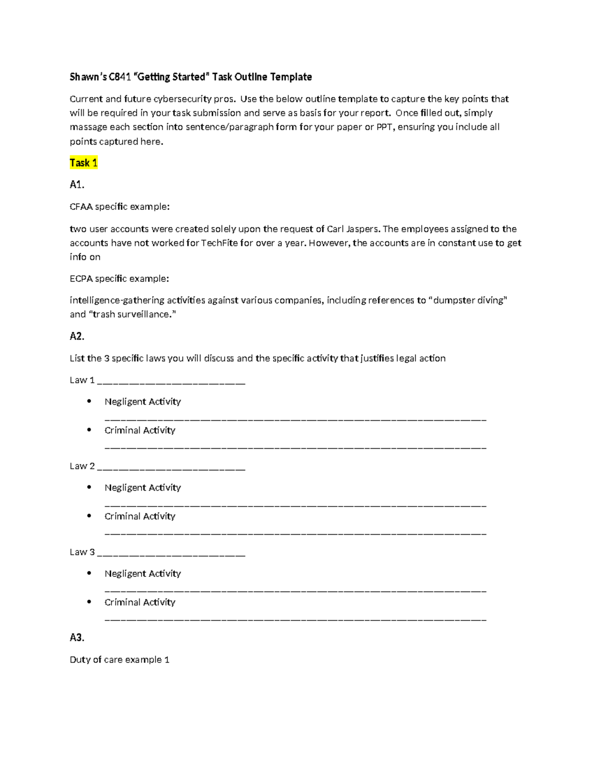 Shawn's C841 Getting Started Task Outline Template (IHP4) - Studocu