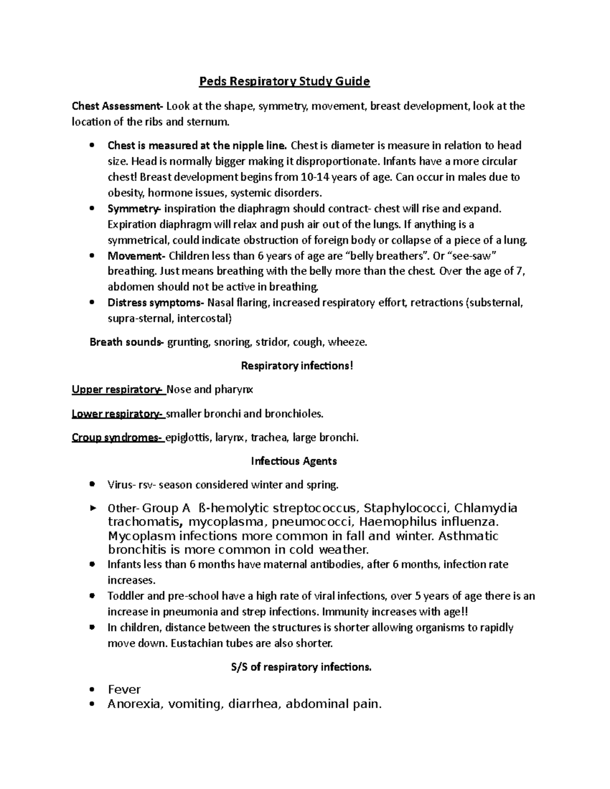 Pediatrics Respiratory Study Guide - Peds Respiratory Study Guide Chest ...