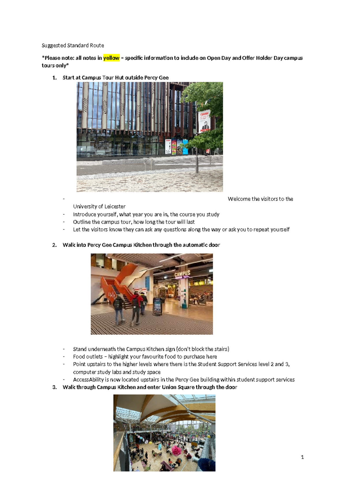 Campus Tour Notes - as of Sept24 - Suggested Standard Route *Please ...