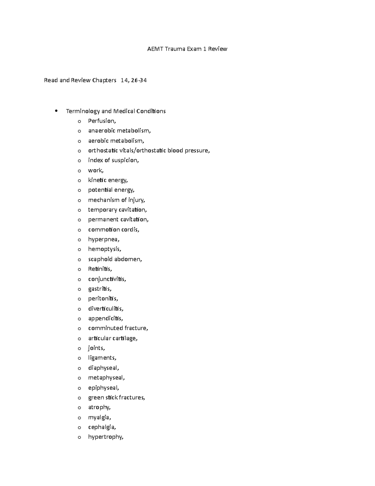 AEMT Trauma Exam 1 Comprehensive Review Notes - Studocu