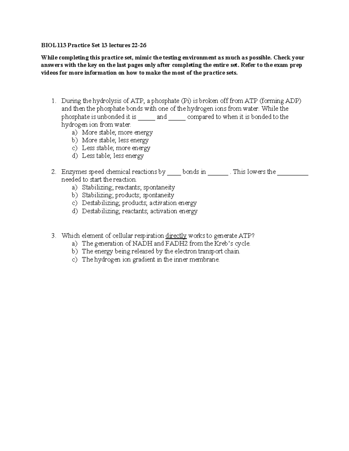 BIOL113 Practice Set 13 lectures 22-26 - BIOL113 Practice Set 1 3 ...