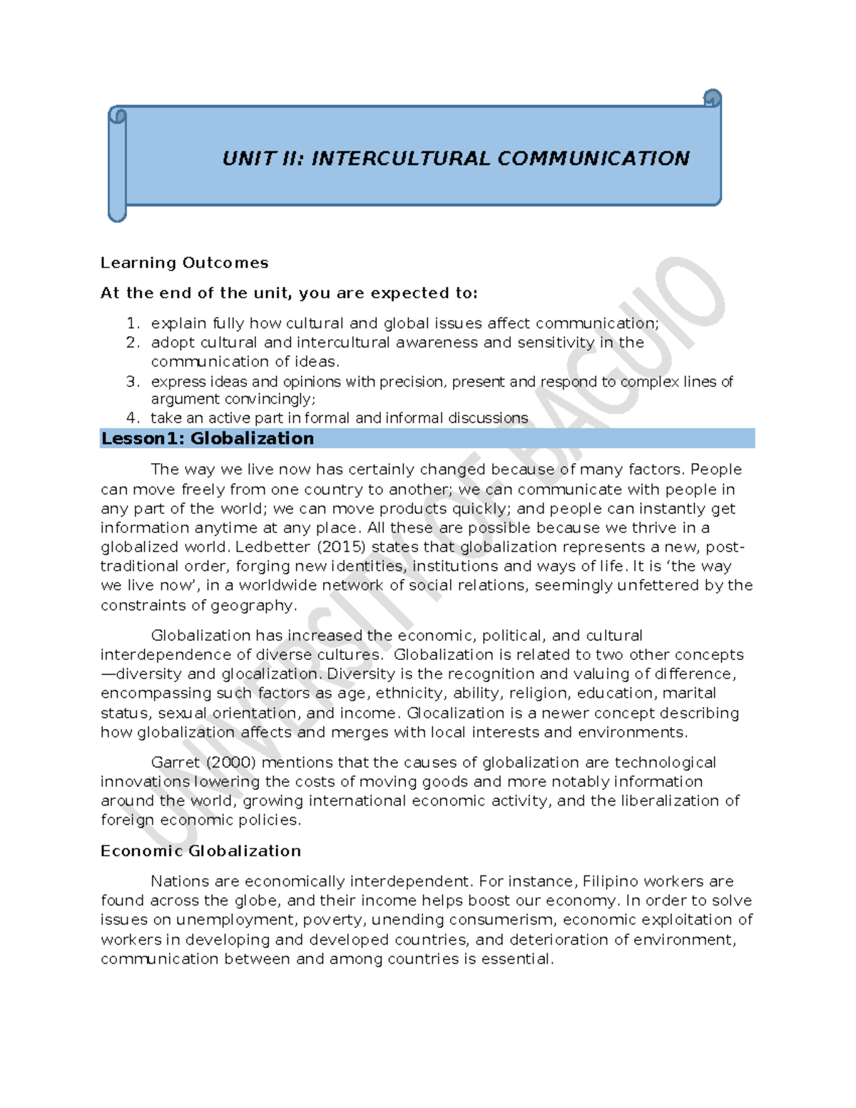 Unit-2-Intercultural-Communication - Learning Outcomes At the end of ...