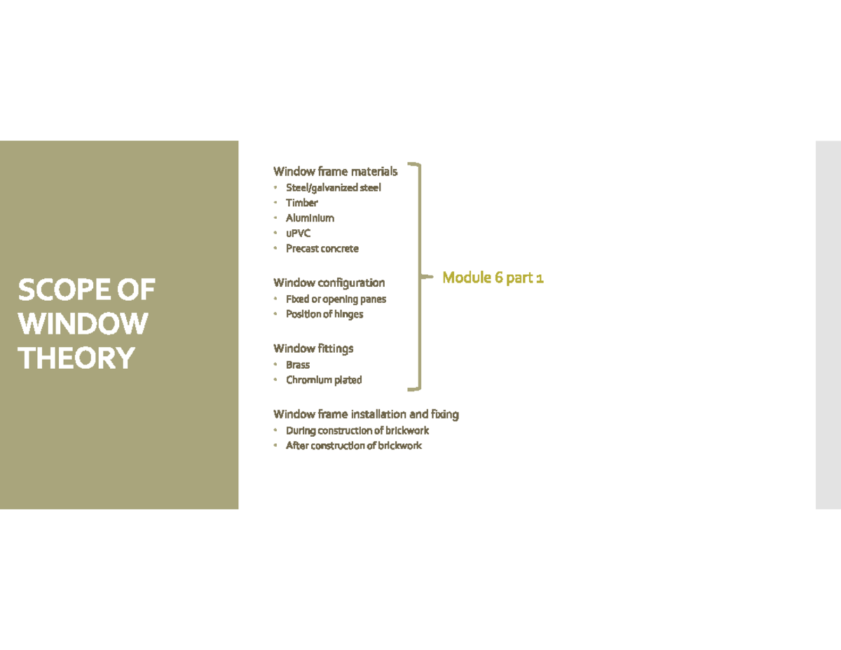 Window Theory: Installation and Finishes Guide - Studocu