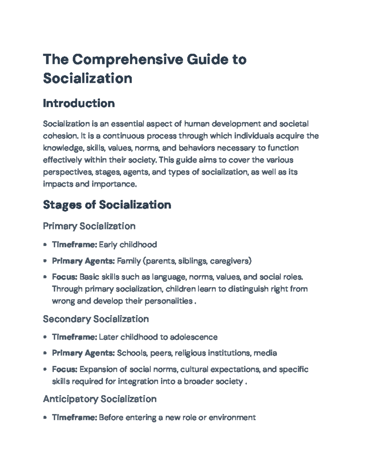 Socialization: Types, Stages, and Impacts - A Comprehensive Guide - Studocu