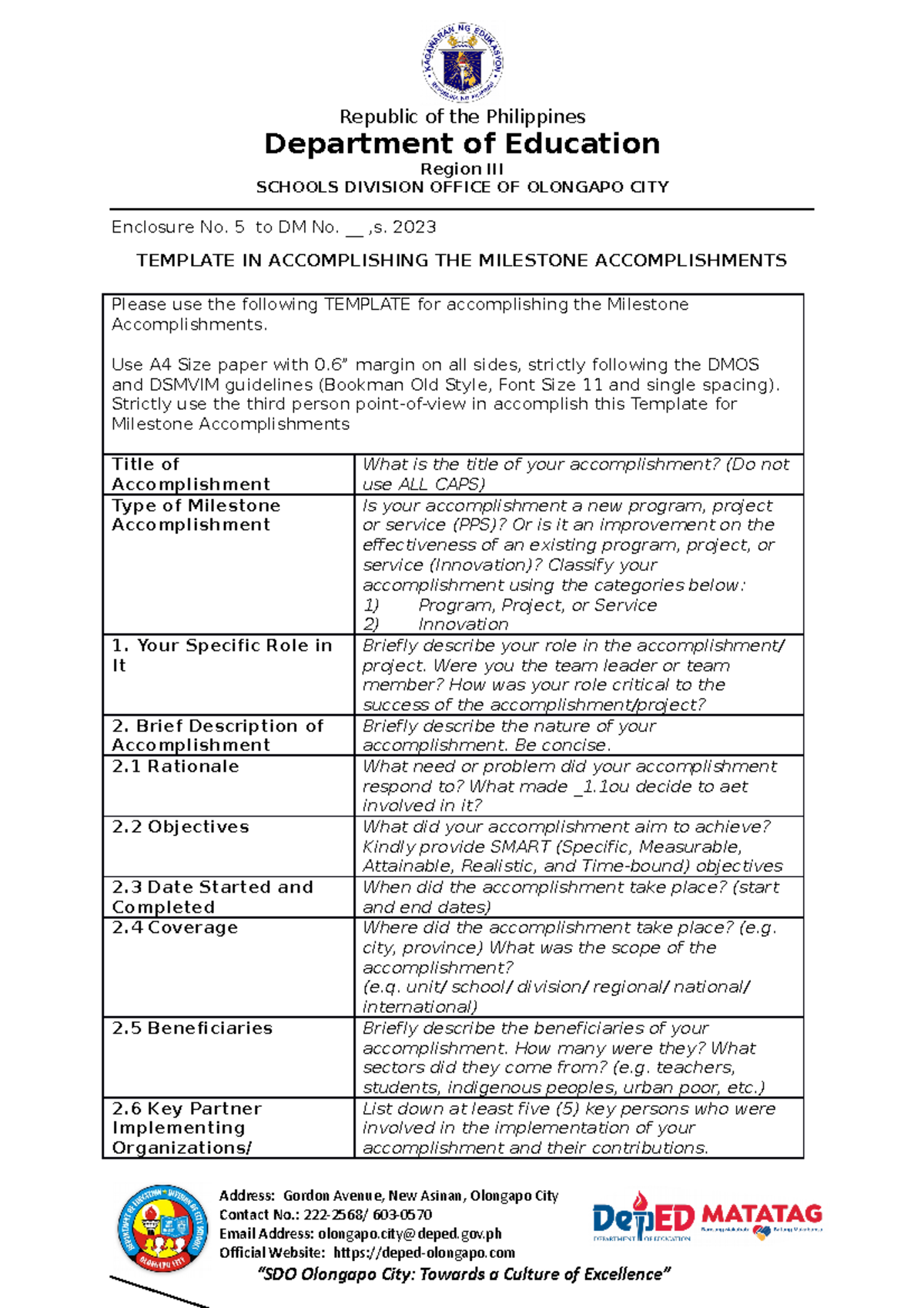 DM 2023 Template for Milestone Accomplishments and Nominations - Studocu