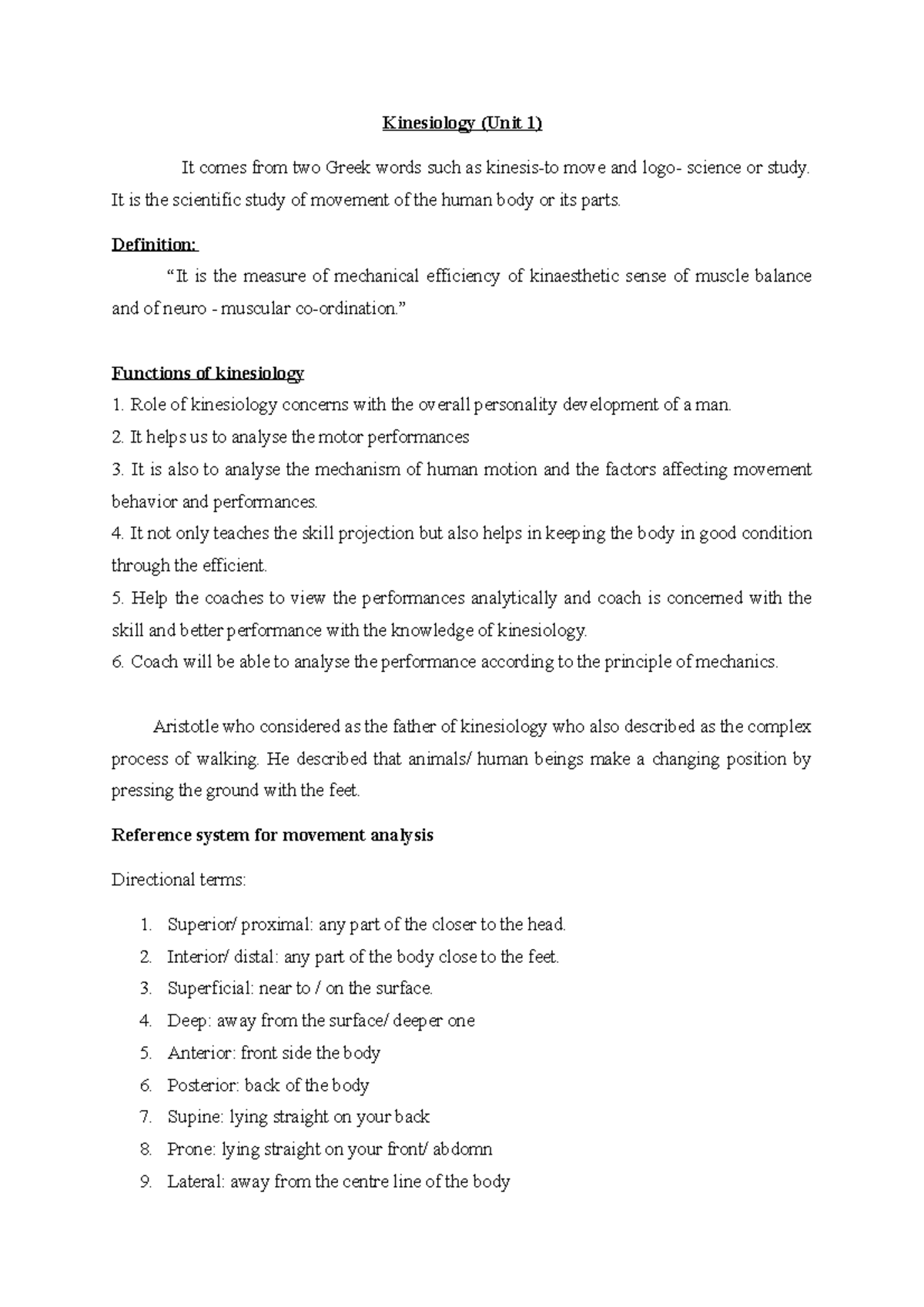Kinesiology (Unit 1) - Understanding Muscle Efficiency & Movement - Studocu
