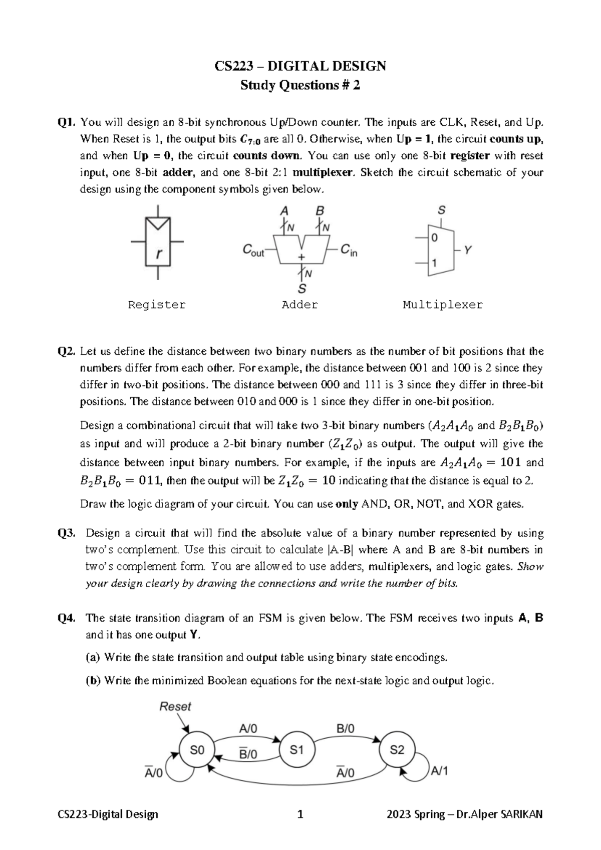 CS223 Digital Design Study Questions 2 - Circuit Design and Analysis ...