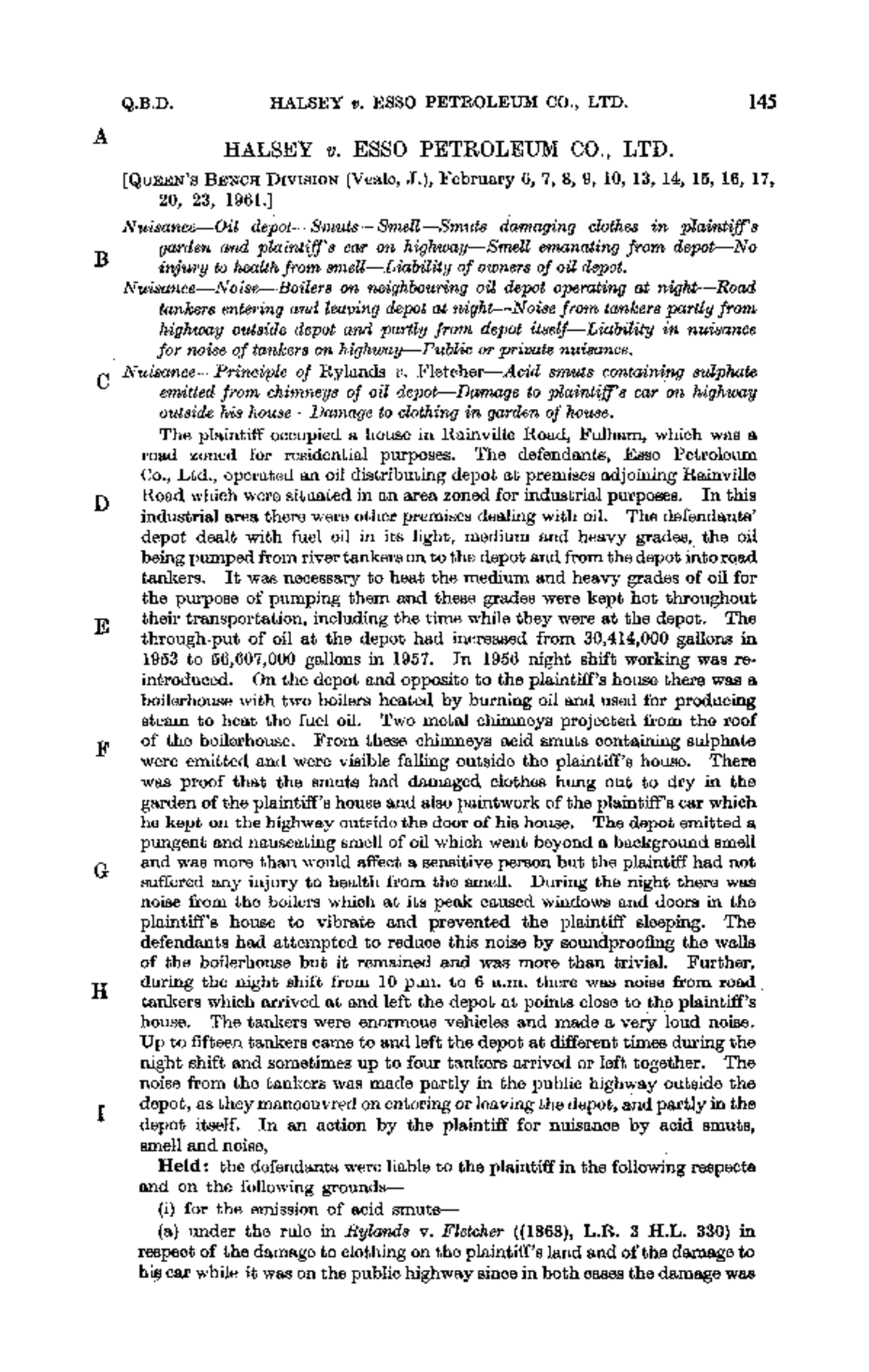 Q.B.D. HALSEY v. ESSO PETROLEUM CO., LTD. - Nuisance Case Analysis ...