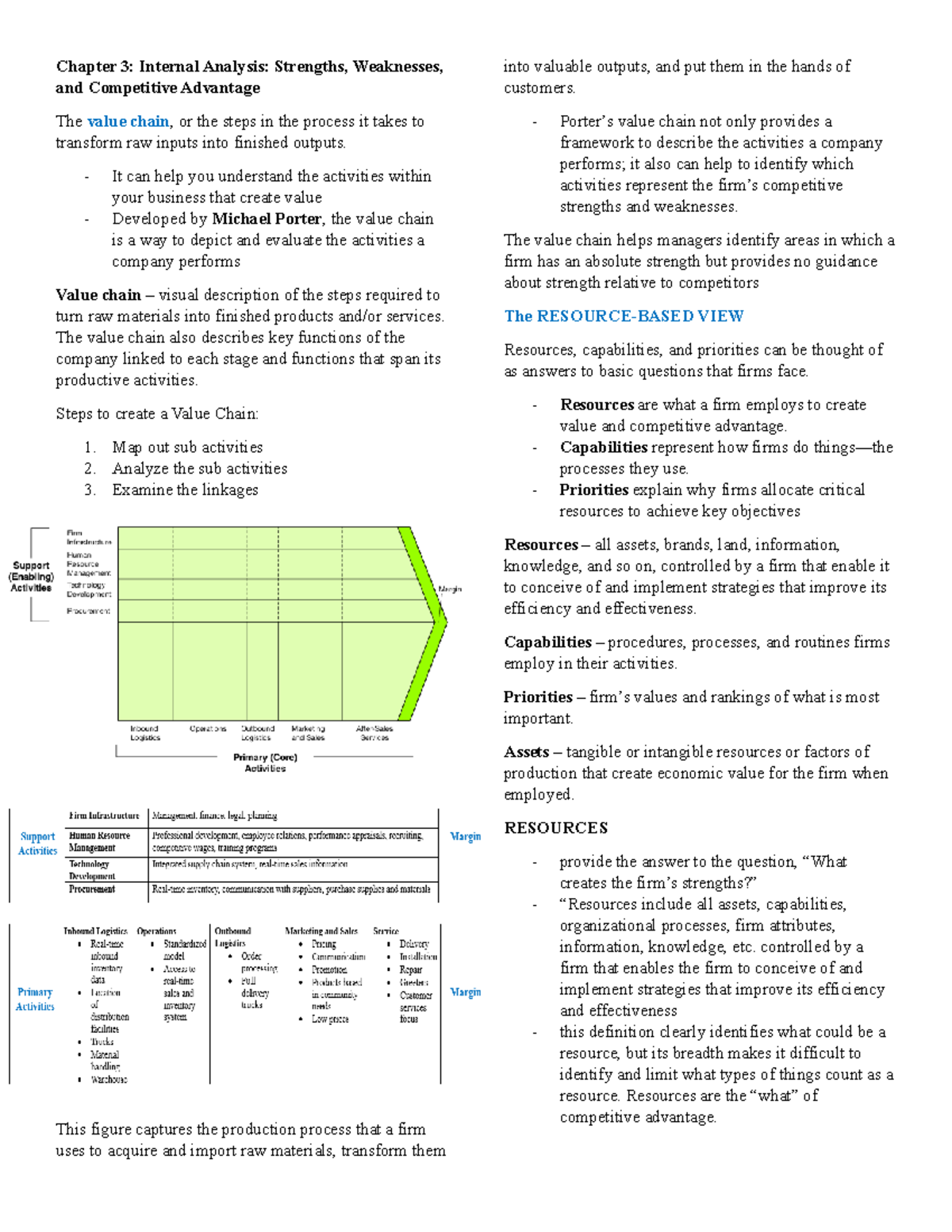 Chapter 3: Internal Analysis and Competitive Advantage Summary - Studocu
