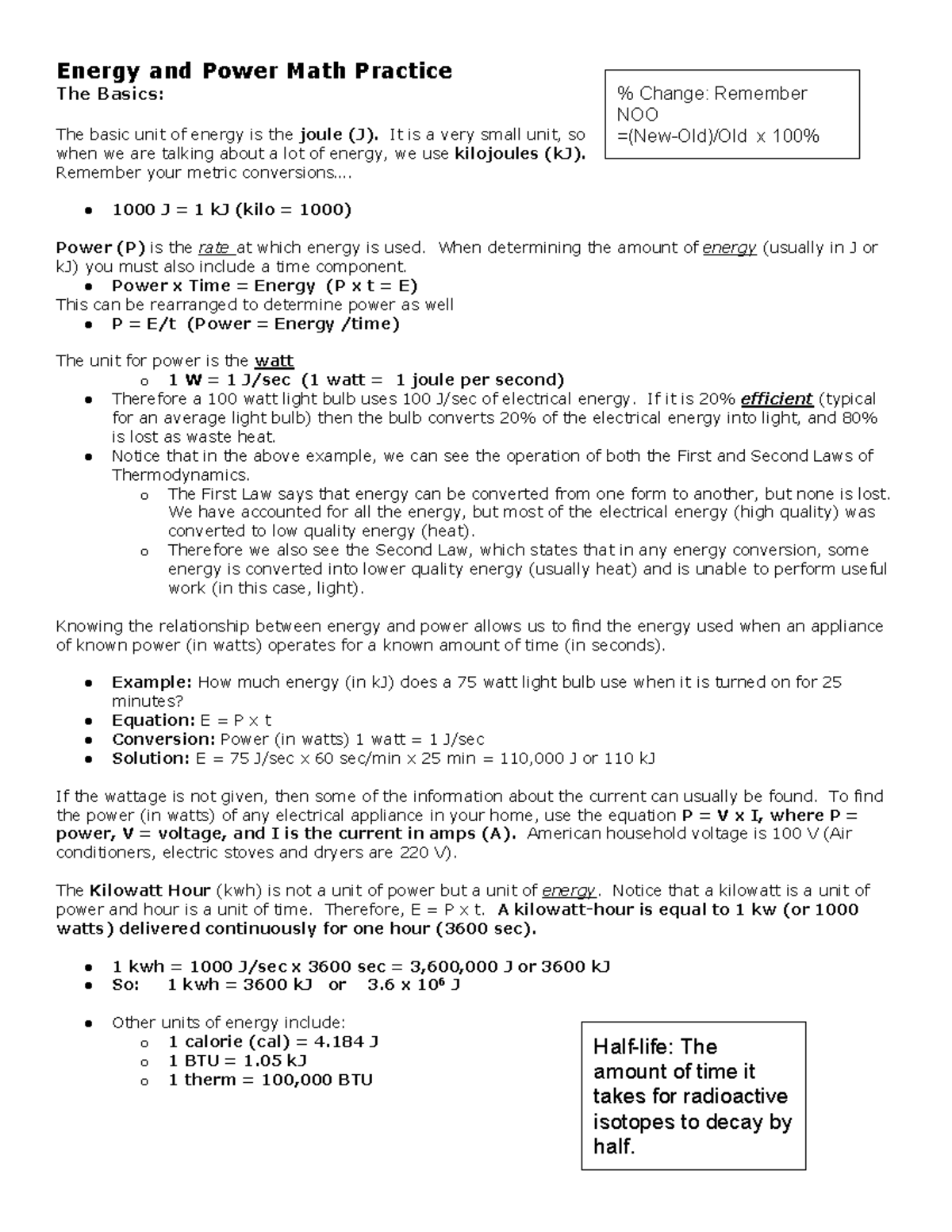 Energy and power math practice: Understanding joules and watts - Studocu