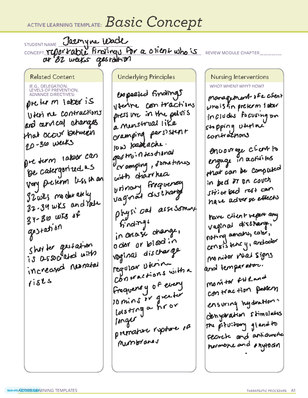 ACTIVE LEARNING TEMPLATE: Basic Concepts in Preterm Labor (NURS 101 ...