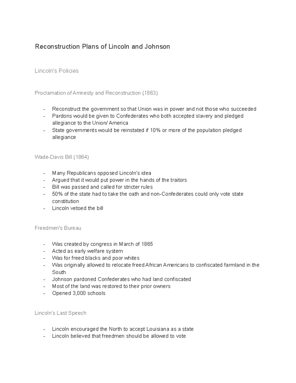 Chapter 15: Reconstruction Plans by Lincoln & Johnson - APUSH Notes ...