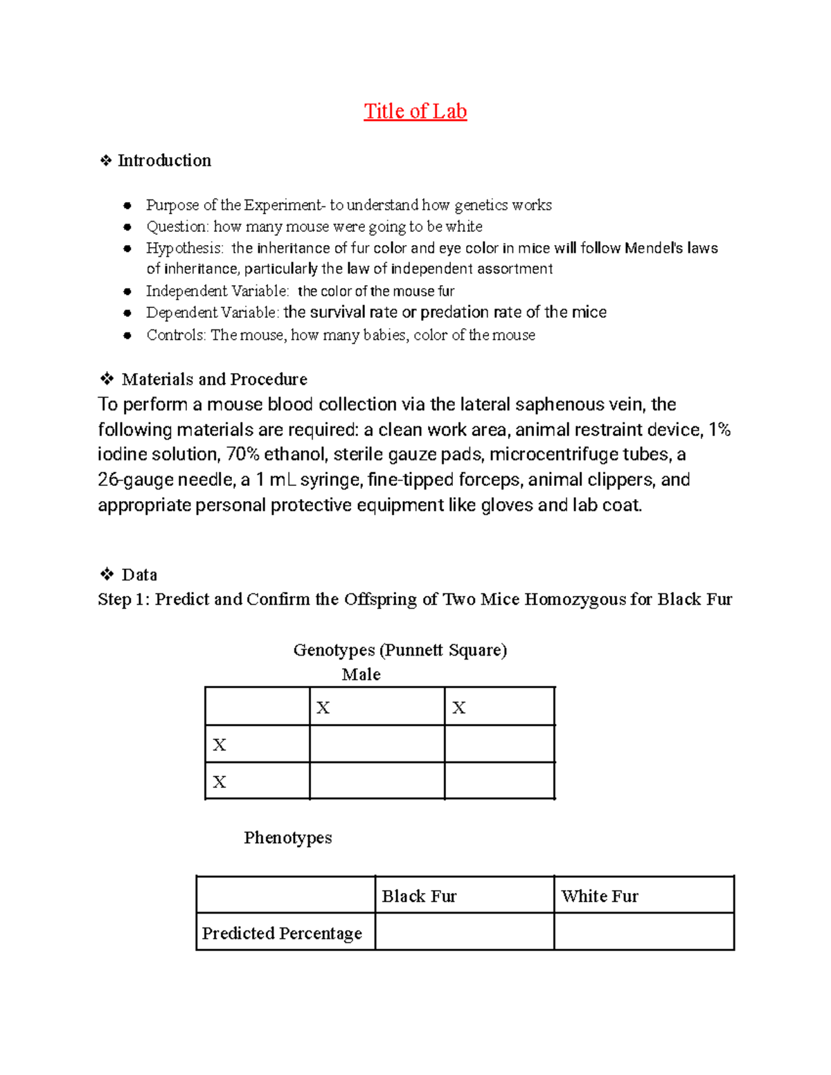 Mouse Genetics Lab Report Template: Understanding Inheritance Patterns ...