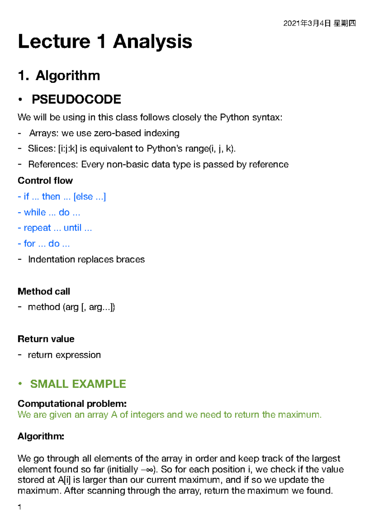 COMP2123 Data Science and Analysis of Algorithms - Lecture 1 Notes ...