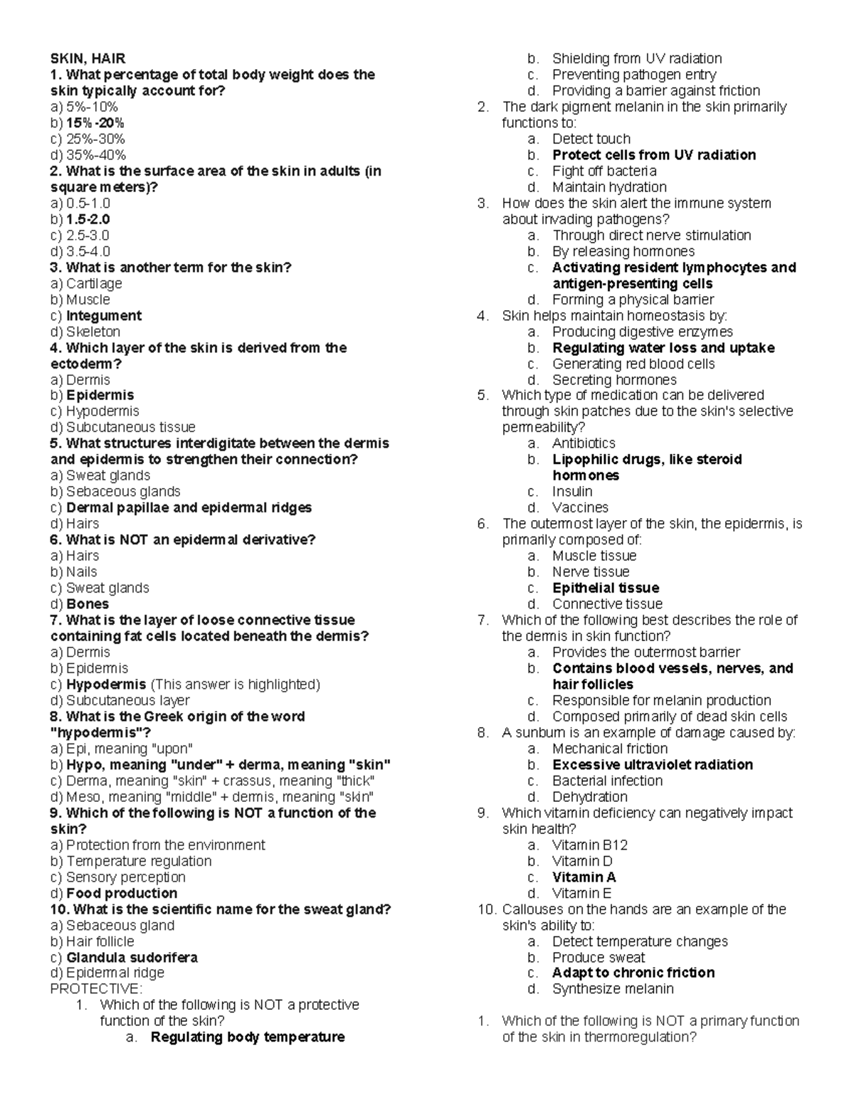 Histo LEC MCQ Exam: Skin, Hair, and Integumentary System Insights - Studocu