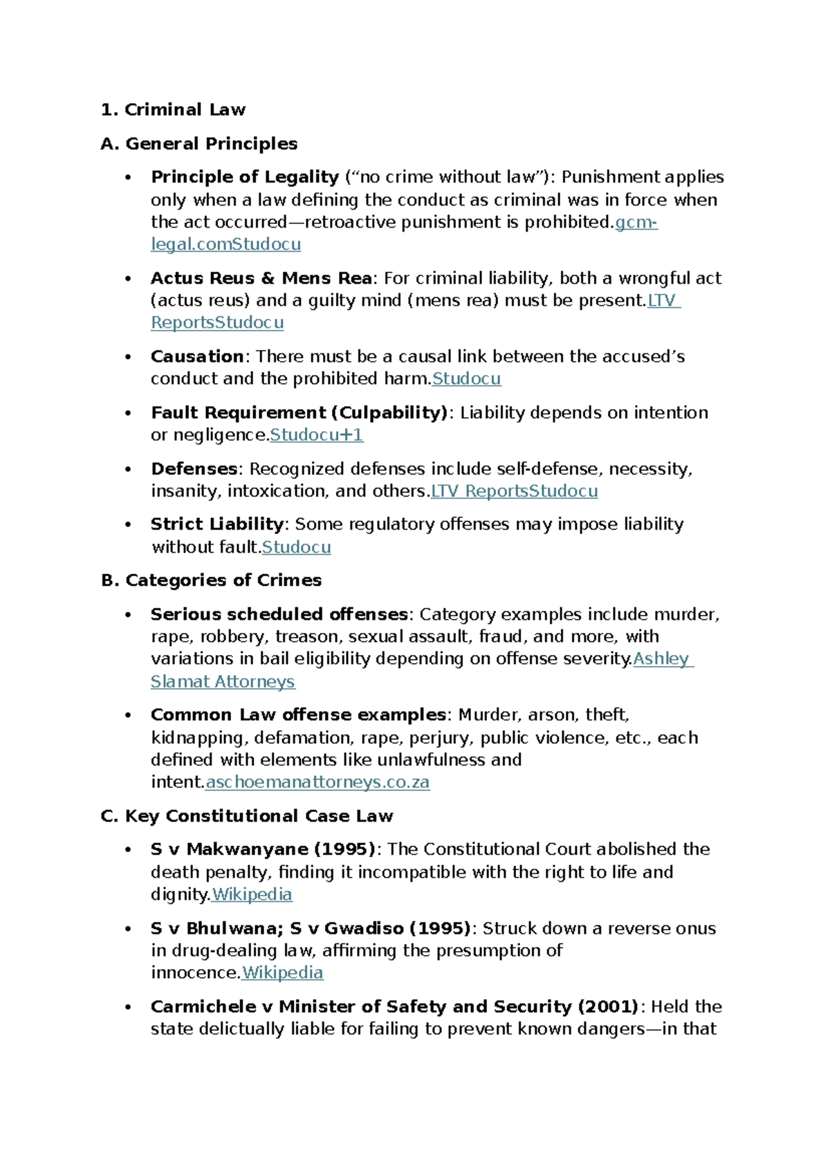 Criminal Law Summaries: General Principles & Key Cases - Studocu