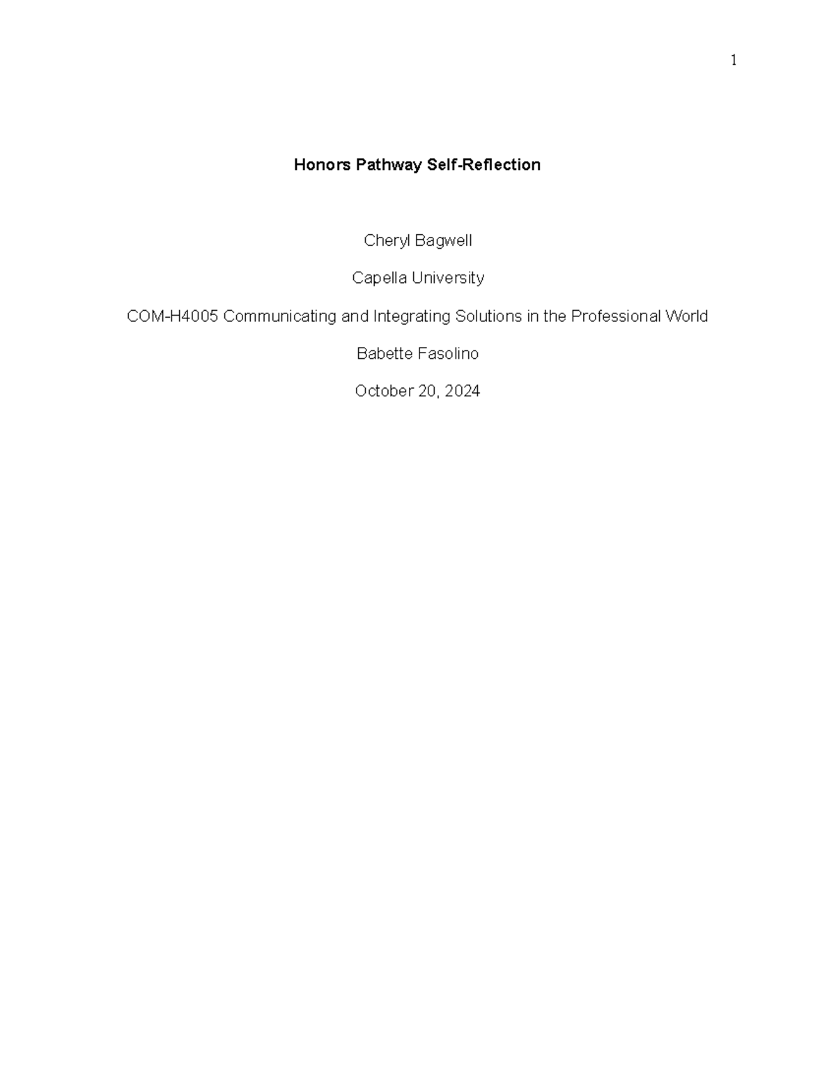 COM-H4005 Week 2 Assignment ( Honors Pathway Self-Reflection) - Honors ...