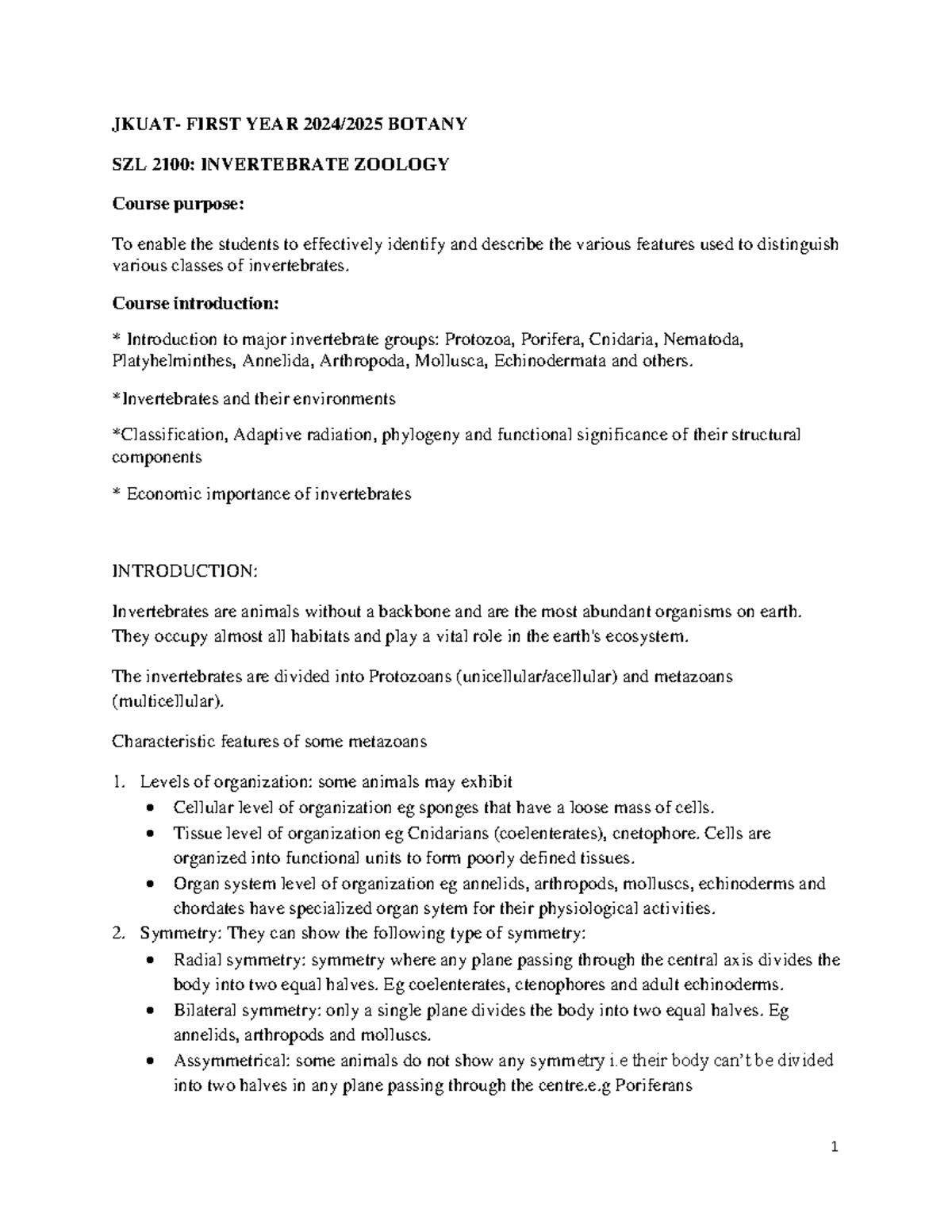 SZL 2100 Final Exam Study Notes on Invertebrate Zoology - Studocu