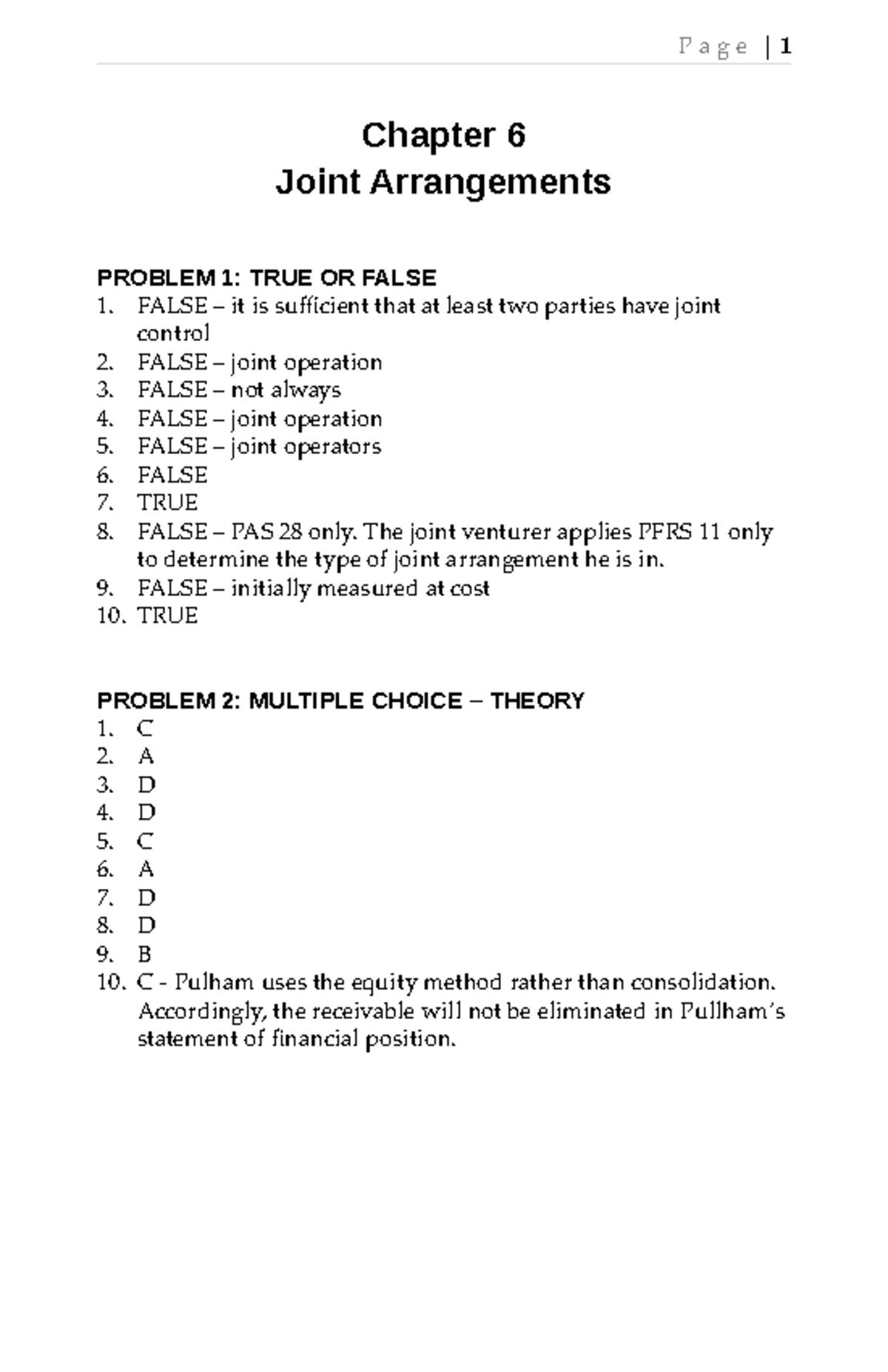 Chapter 6 Joint Arrangements 2021 Edition - Chapter 6 Joint Arrangements PROBLEM 1: TRUE OR ...