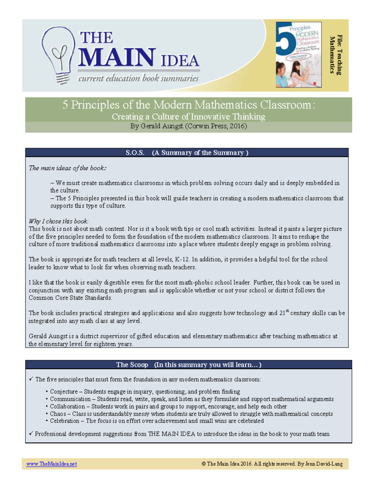 5 Principles of the Modern Mathematics Classroom: A Summary of Key ...