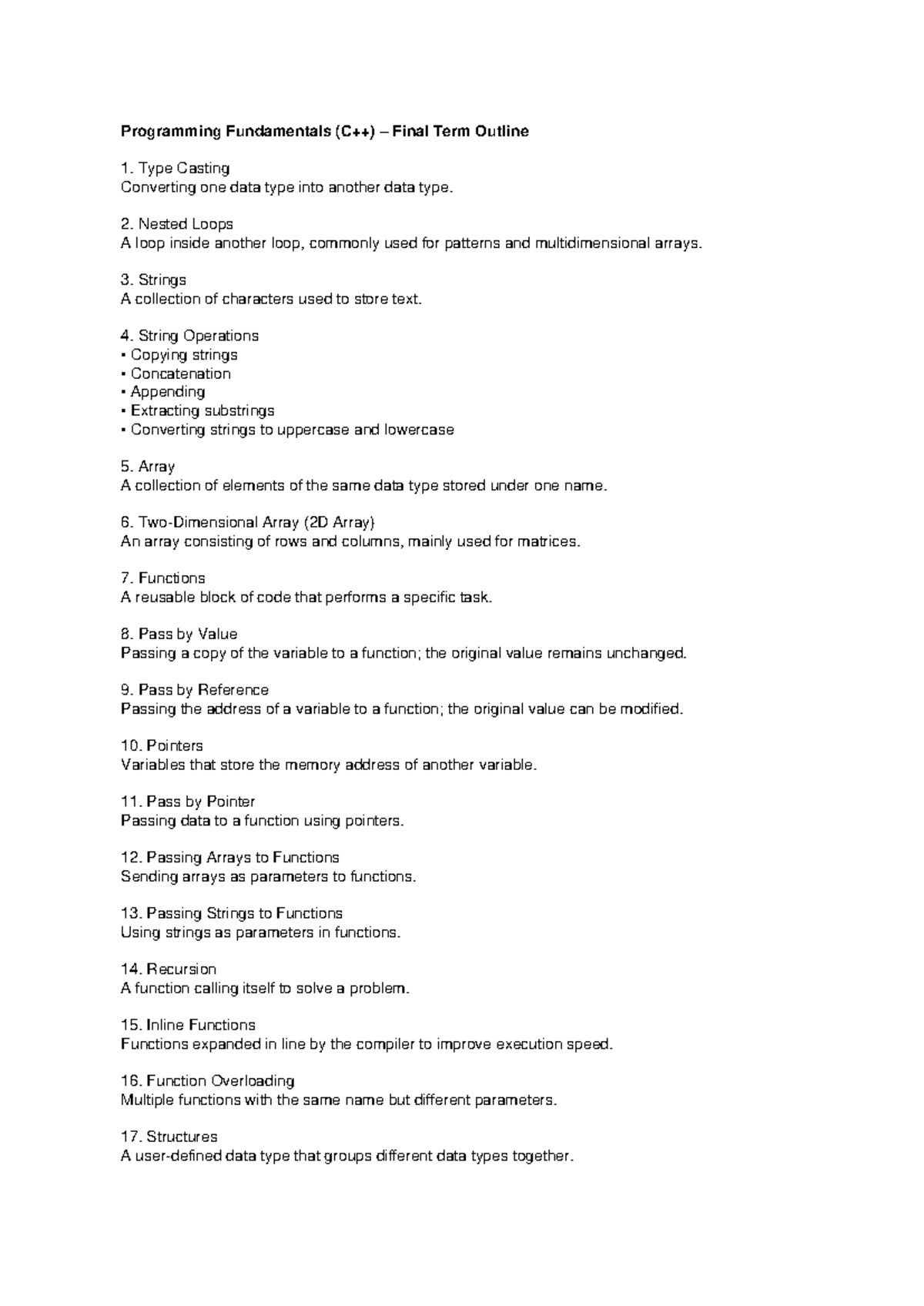Programming Fundamentals Cpp Final Term Study Guide - Studocu