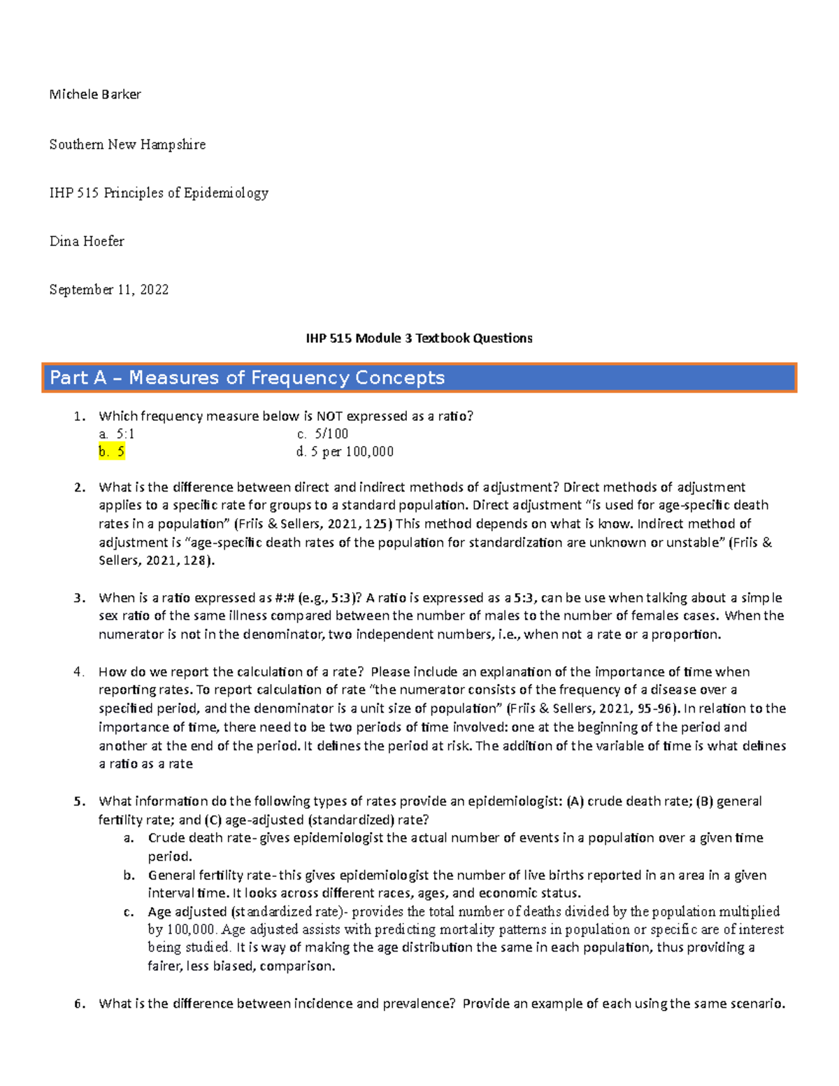 IHP 515 Module 3 Textbook Questions on Frequency Measures - Studocu