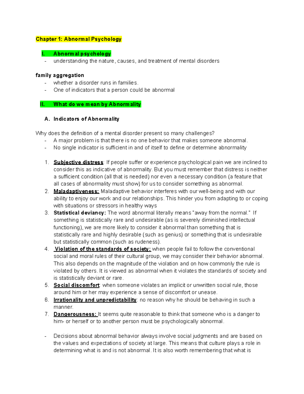 Abnormal Psychology Week 1-2 notes - Chapter 1: Abnormal Psychology I ...