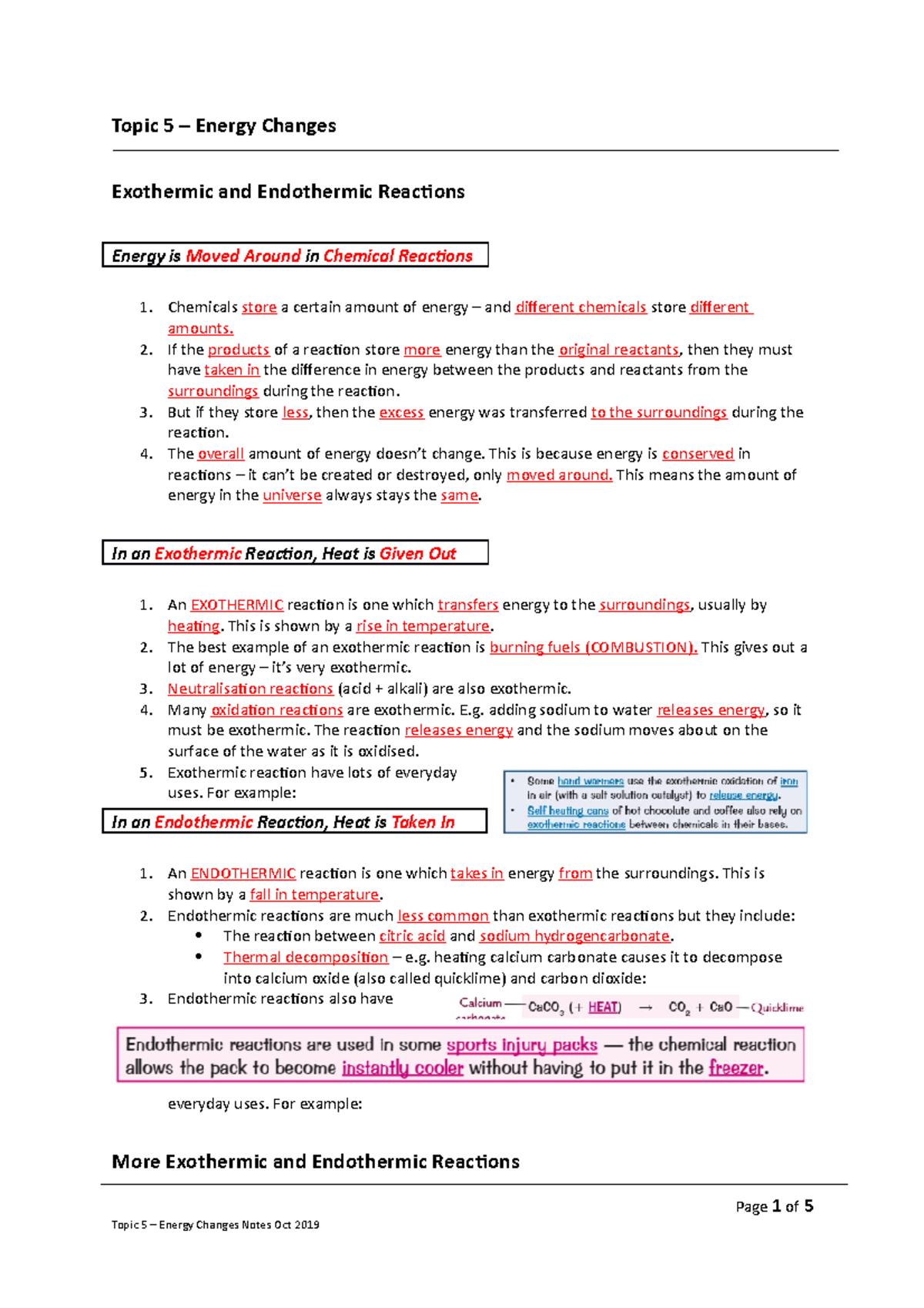 GCSE Chemistry Revision Notes - C5 - Energy Changes Overview - Studocu