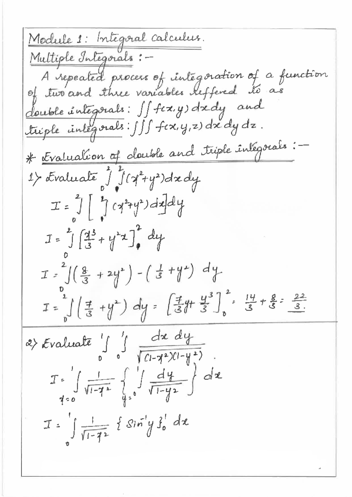 Module 1: Integral Calculus Notes on Double and Triple Integrals - Studocu