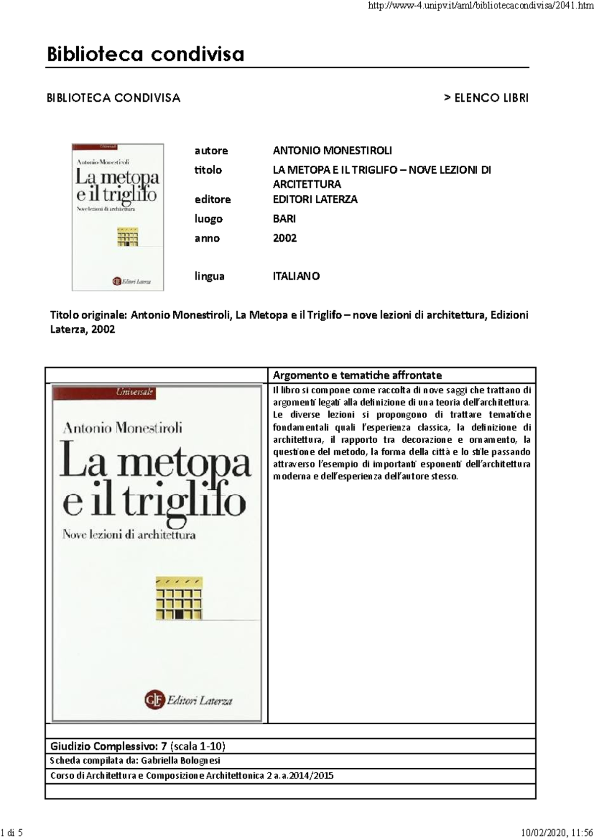 LA Metopa E IL Triglifo Riassuntone - Warning: TT: undefined function ...