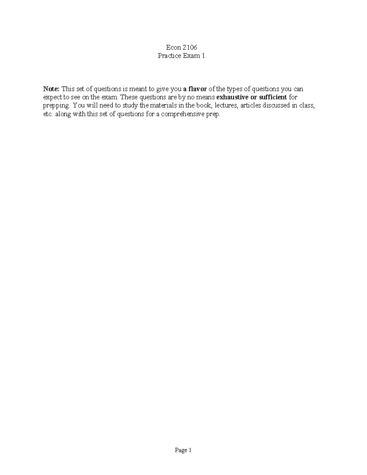 Econ 2106 Practice Exam 1 Study Guide and Questions - Studocu