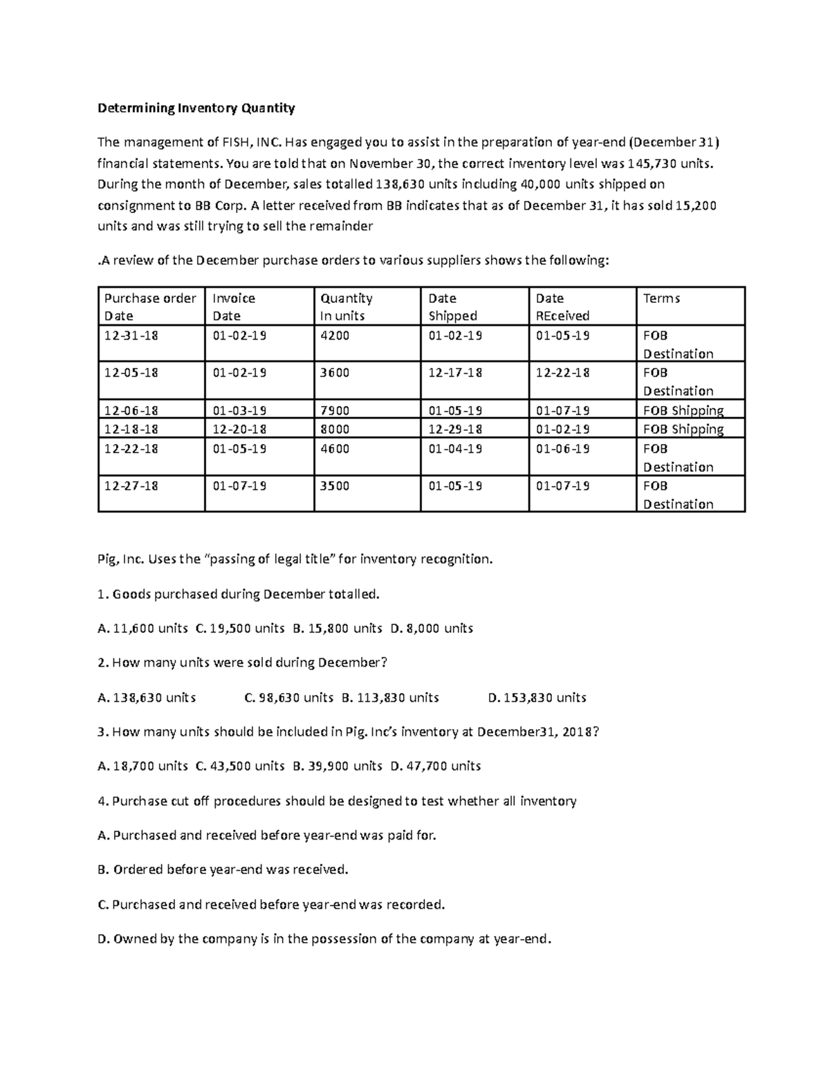 ACC 140 Activity 2: Inventory Quantity Determination Problems - Studocu