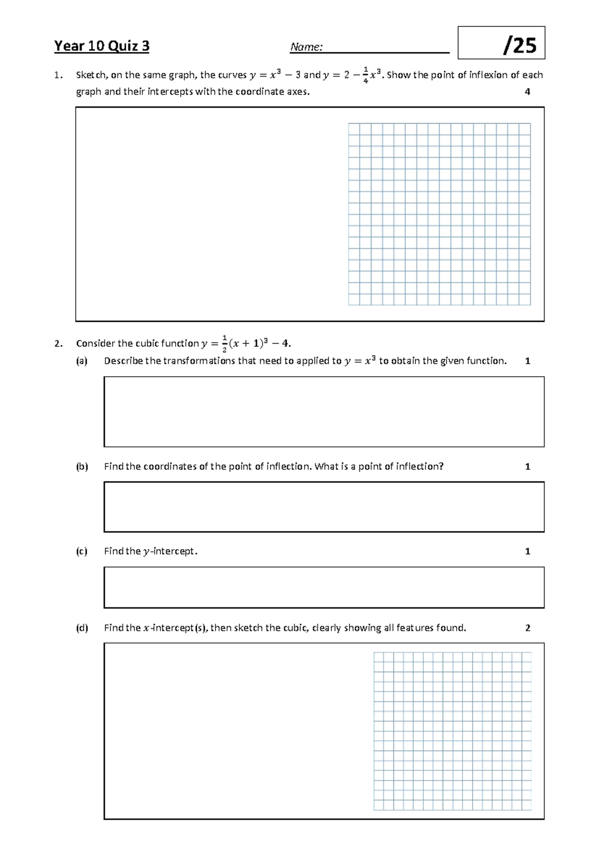 Year 10 Math Quiz: Cubics, Parabolas, Lines & Word Problems - Studocu
