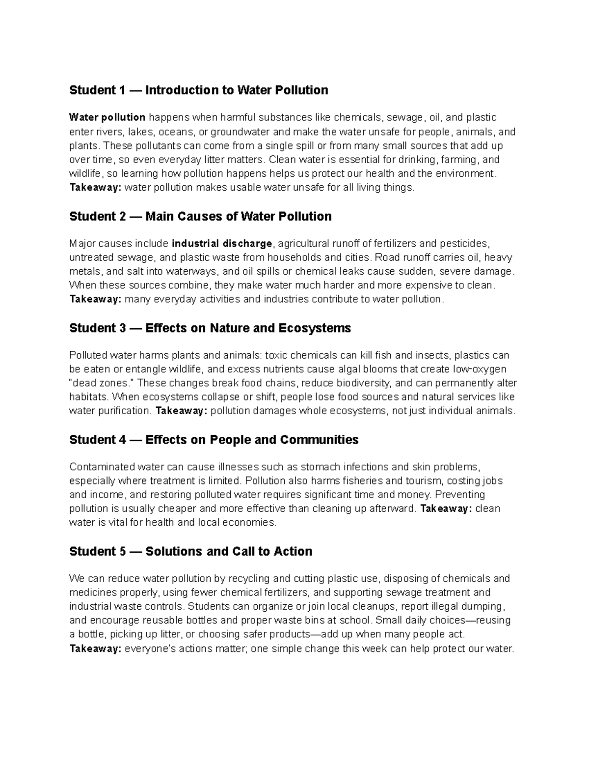 Speaking - Water Pollution Overview and Solutions - Studocu