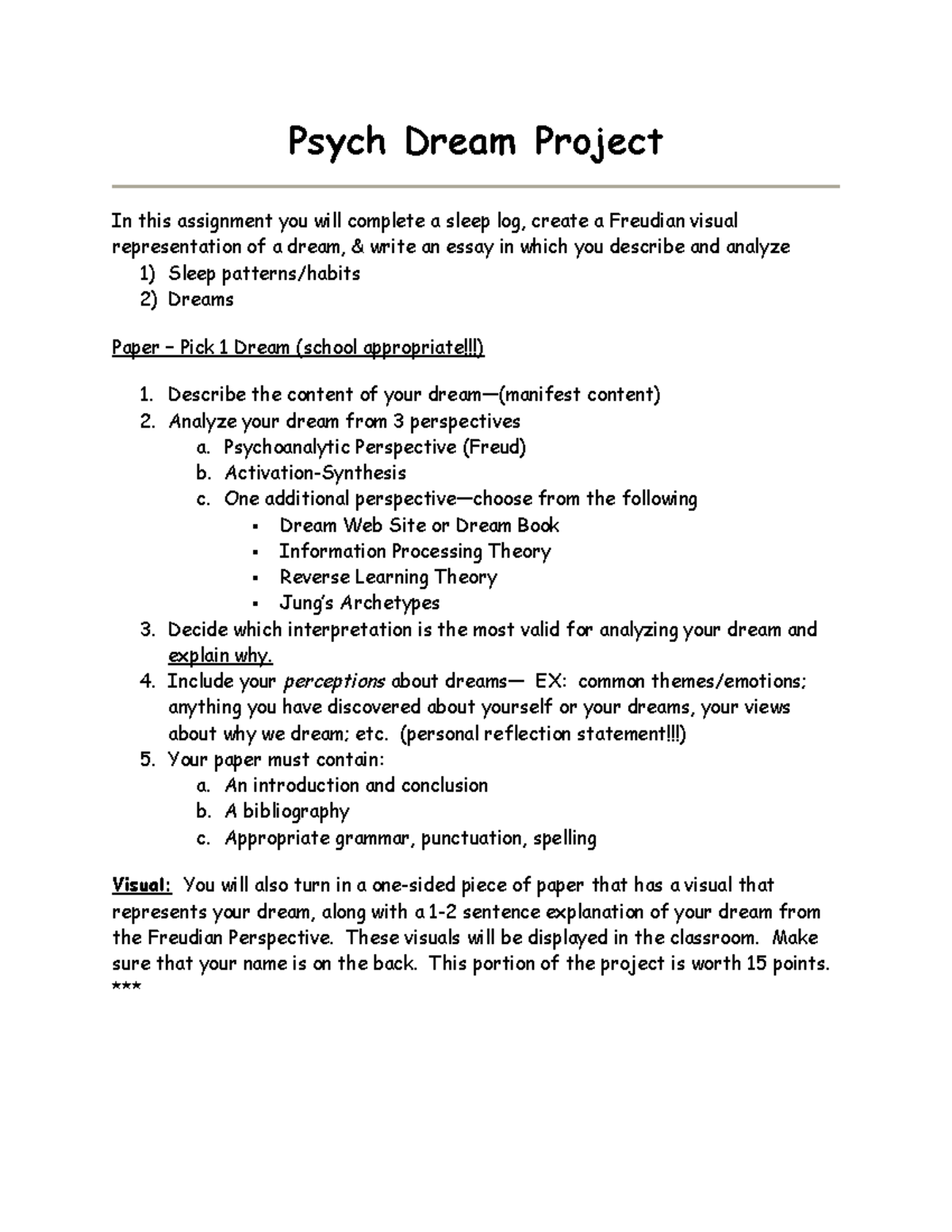 Psych Sleep Dream Project - Psych Dream Project In this assignment you ...
