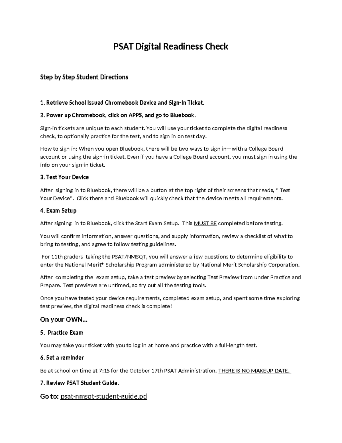 PSAT Digital Readiness Check Instructions for Students - Studocu