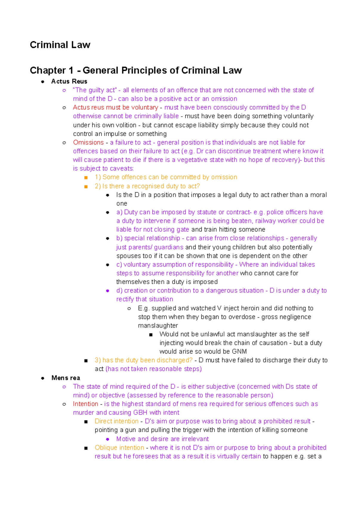 Criminal law revision: Actus reus and mens rea explained - Studocu