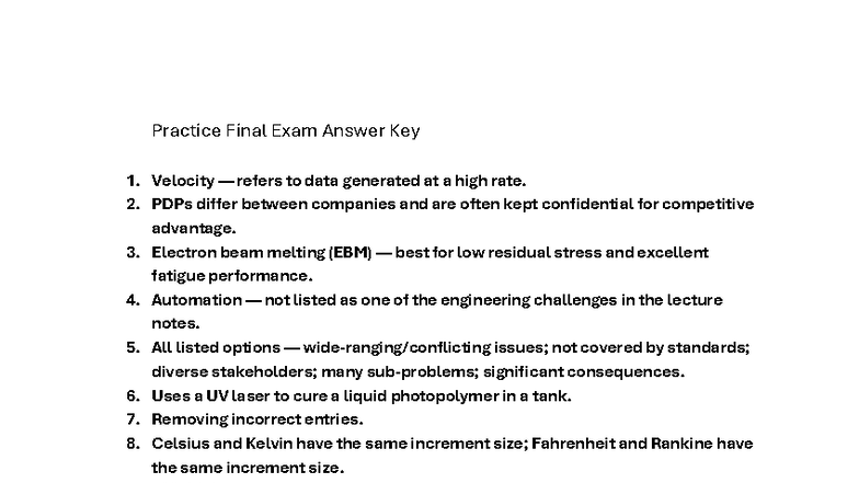 Practice Final Exam Answer Key for Engineering Mechanics (ENGR 101) - Studocu