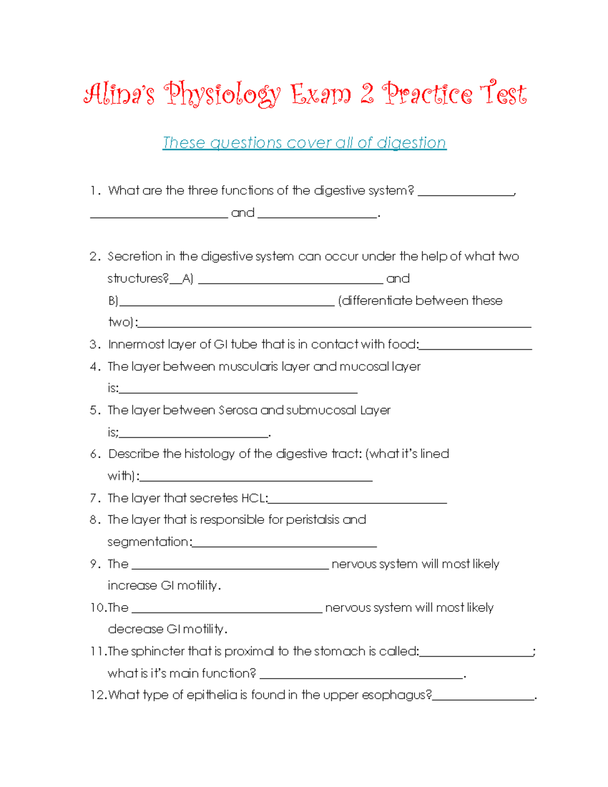 Physiology exam 2 Digestion sample test made by alina - Warning: TT ...