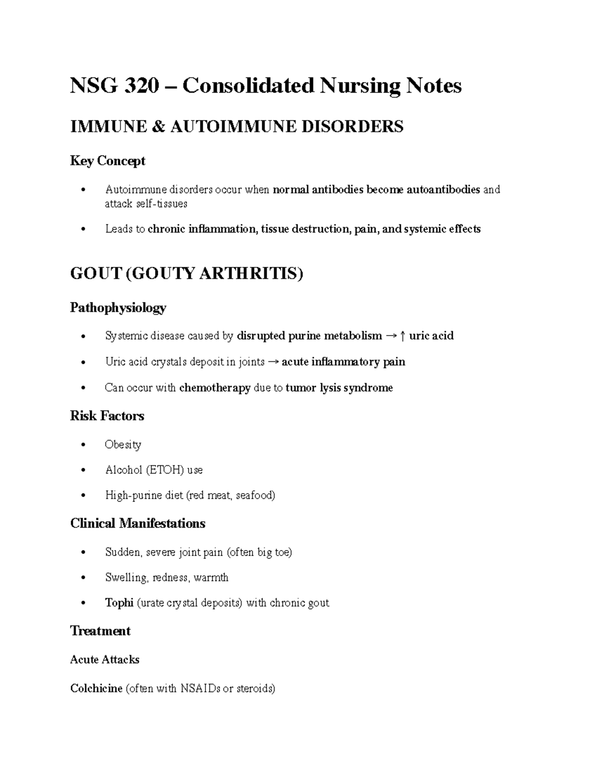 NSG 320 Midterm Study Notes: Immune & Autoimmune Disorders - Studocu