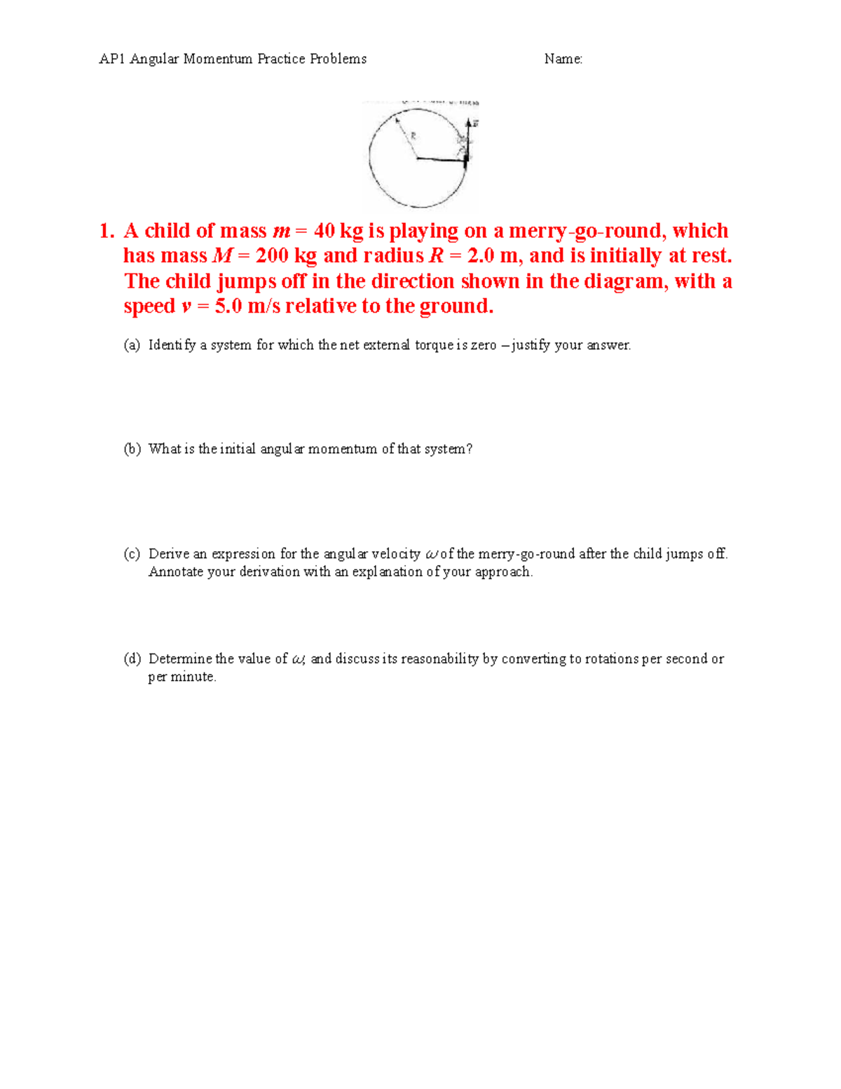 AP1 Angular Momentum In-Class Problem Set: Practice & Analysis - Studocu