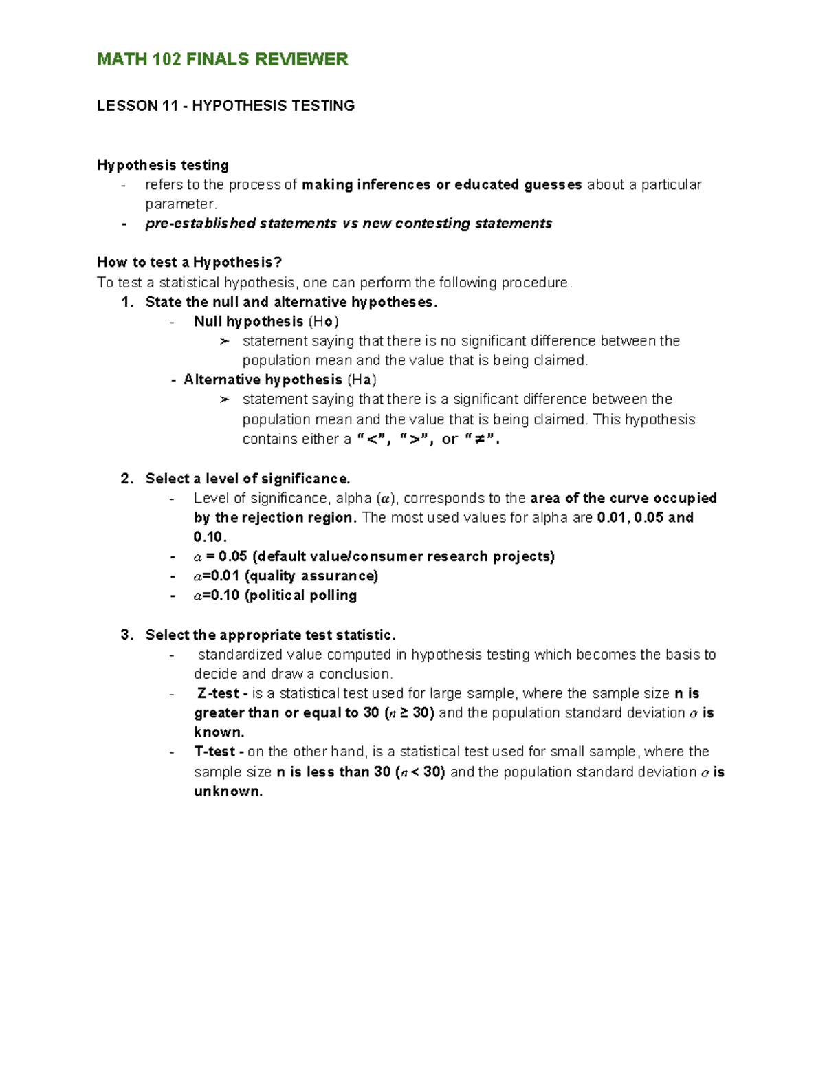 Math 102 Final Exam Hypothesis Testing Bivariate Data Review Studocu