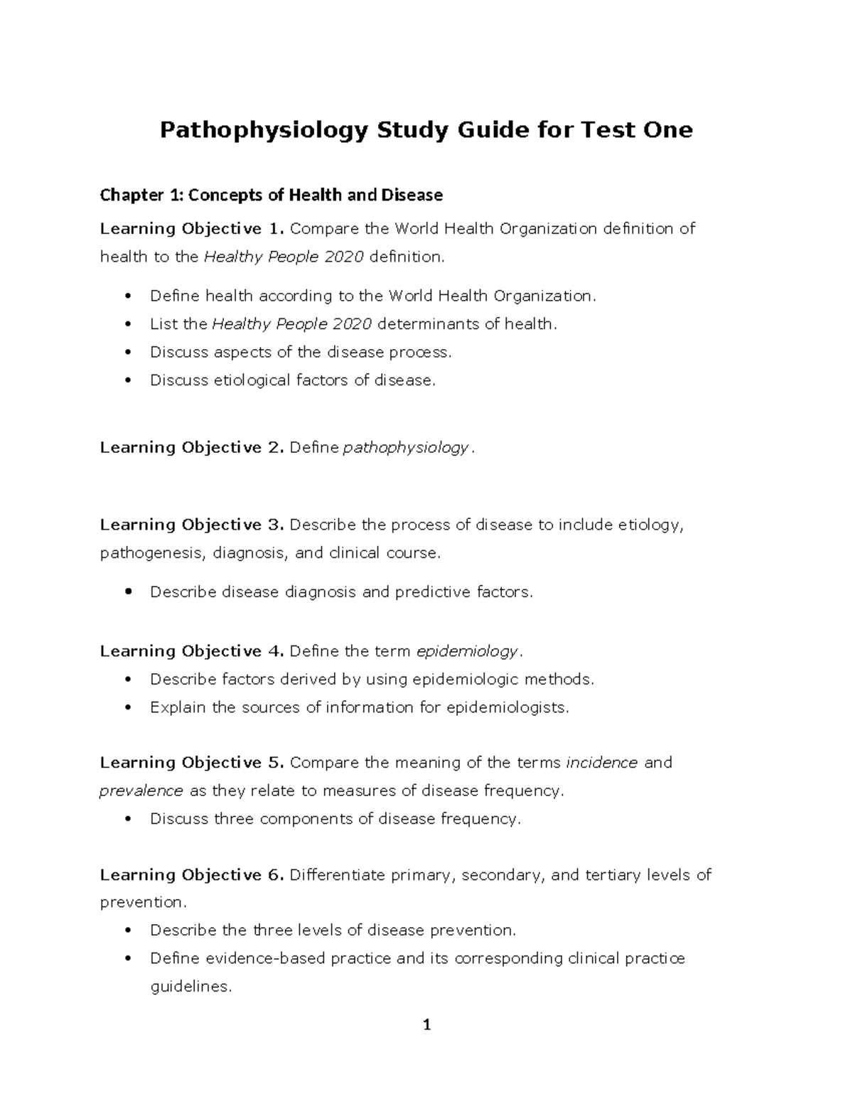 Pathophysiology Study Guide: Key Concepts for Test I Preparation - Studocu